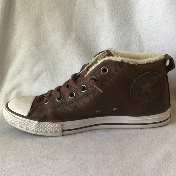 Converse | Shoes | Brown Leather Converse High Top With Fur Inside ...
